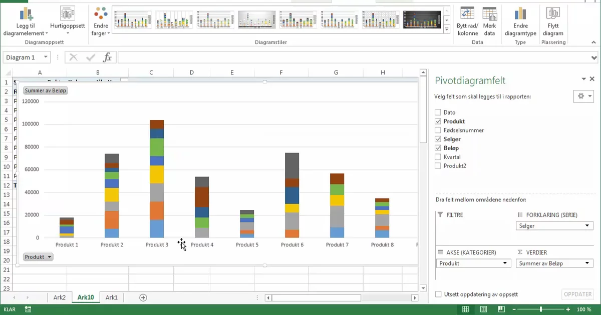 Slik lager du et pivotdiagram fra en pivottabell i Excel | Utdannet.no