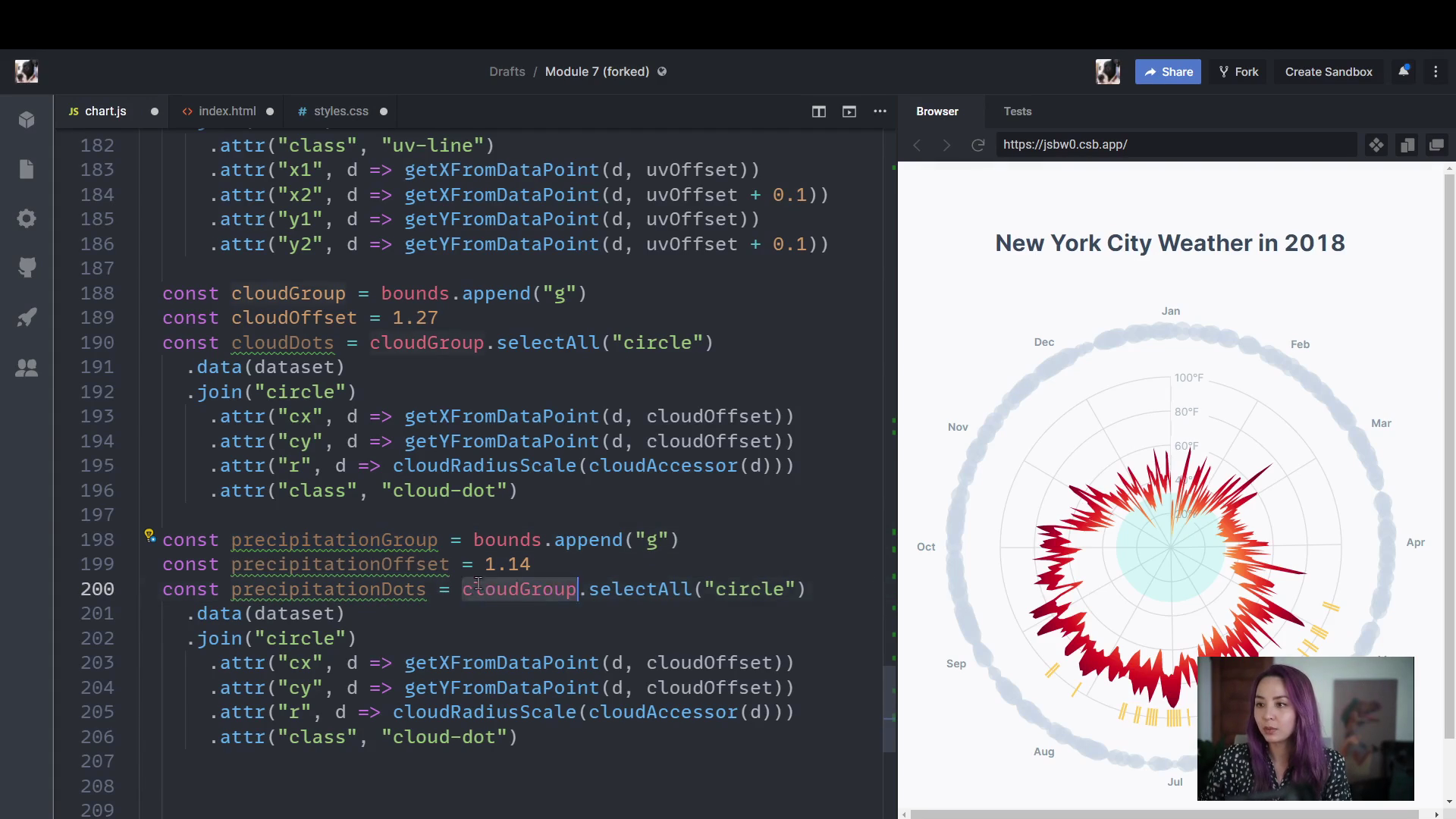 Adding the precipitation bubbles - Fullstack D3 Masterclass | newline