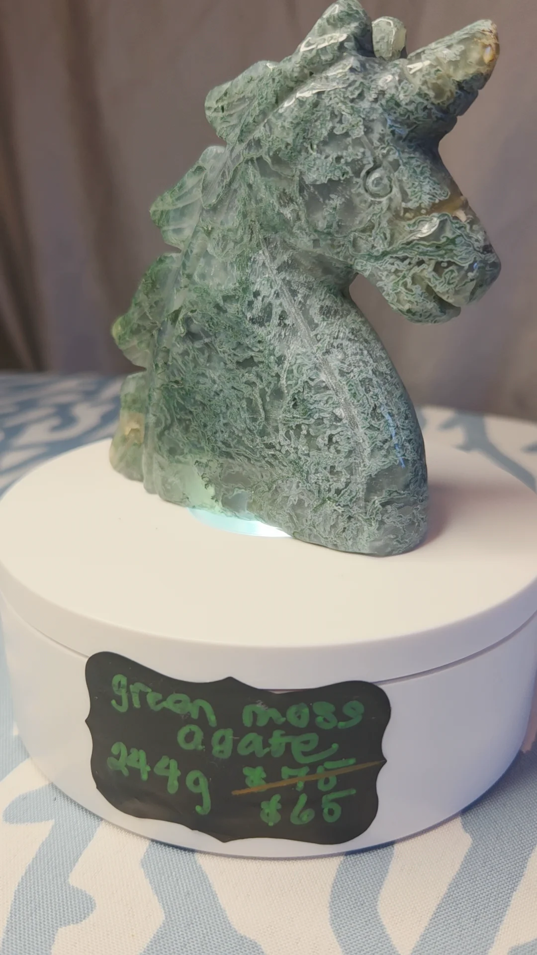 New Green Moss Agate Unicorn Bust Crystal Carving · $65.00 · Regemify
