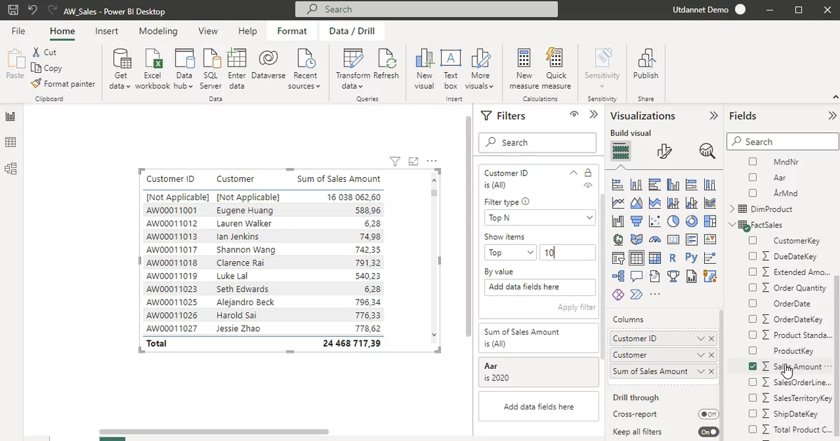 Slik bruker du tabeller og matriser i Power BI | Utdannet.no