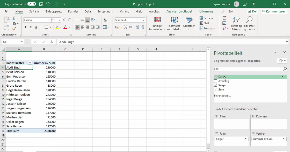 Slik lager du en pivottabell i Excel | Utdannet.no