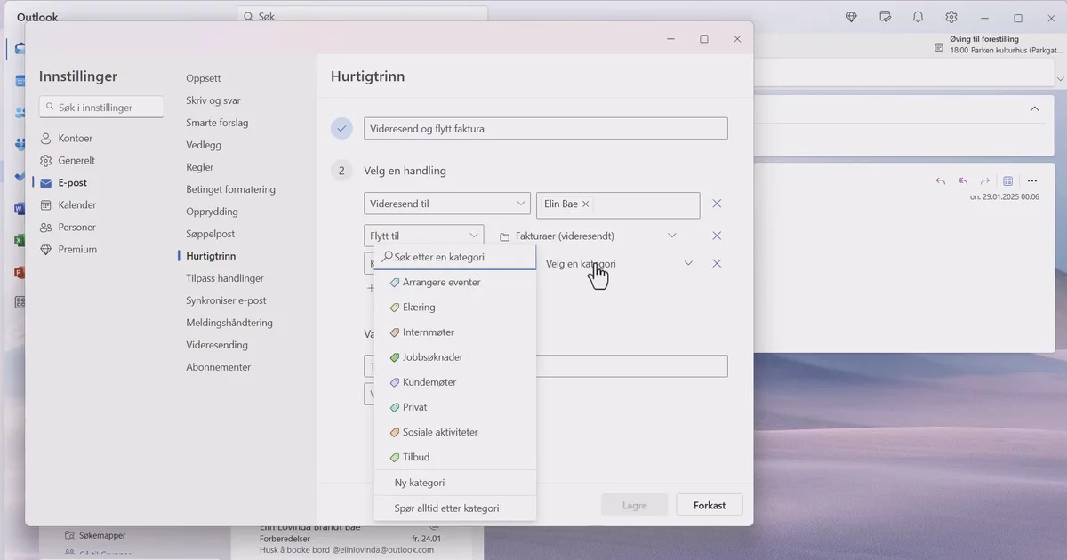 Hurtigtrinn i Outlook – Automatiser flere handlinger | Utdannet.no